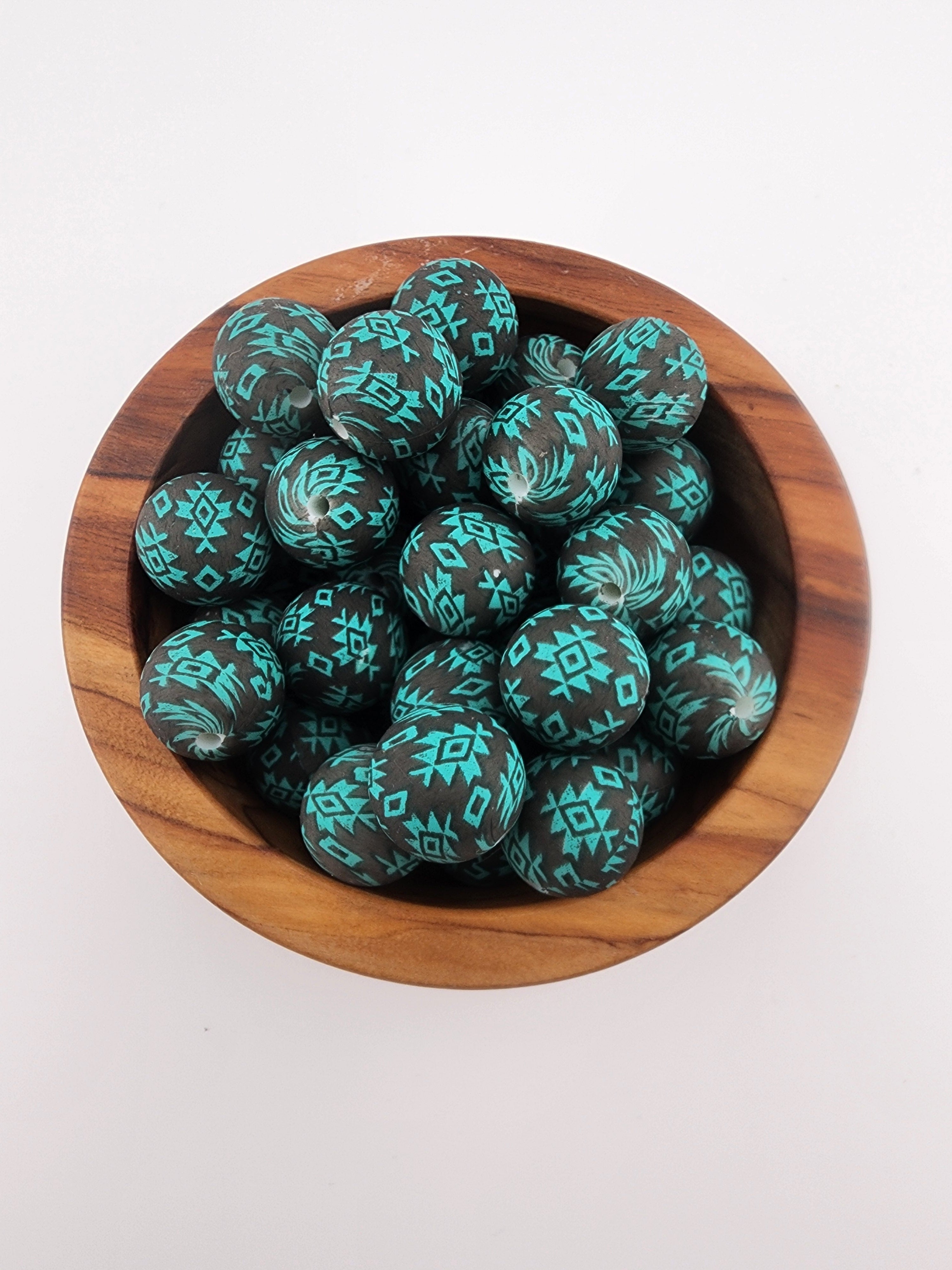 Aztec and black print custom exclusive silicone 15mm beads – Daisyland & Co