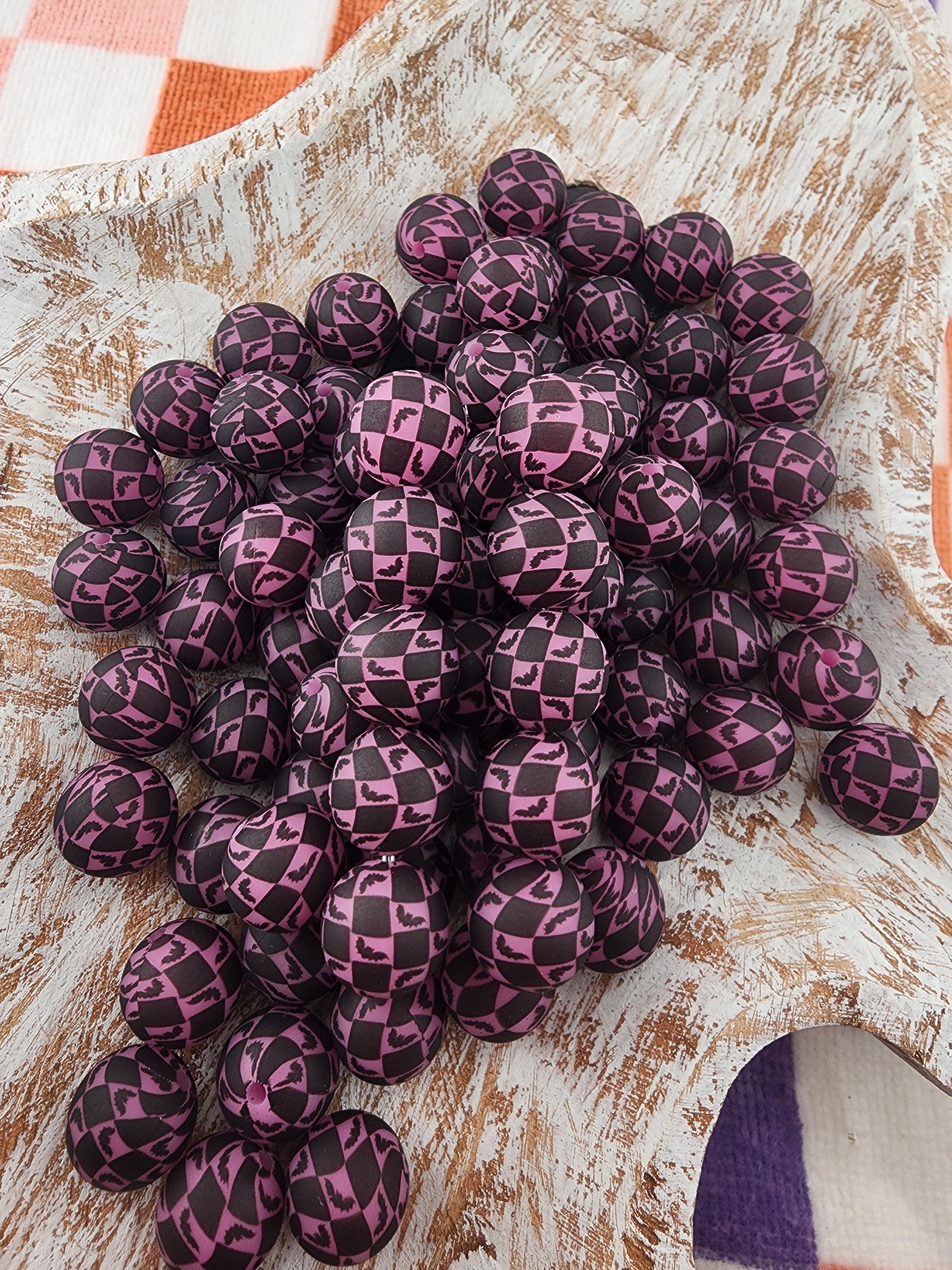 Custom exclusive print silicone beads 15 millimeter glow checker bats ...